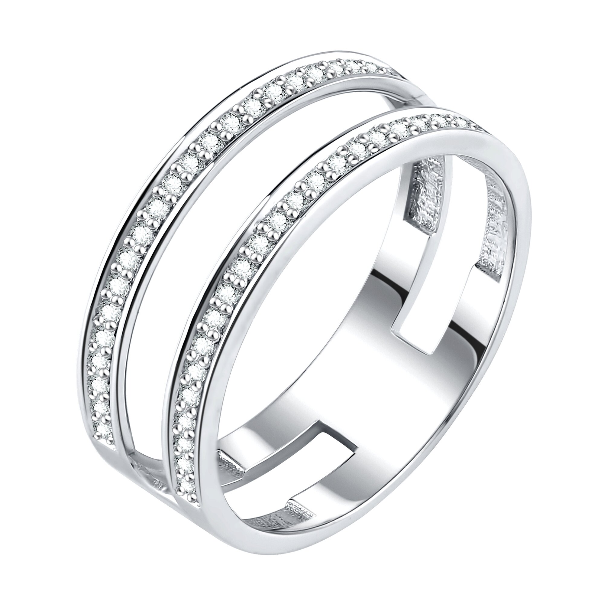 Кольцо дорожка, широкое, серебро, 925 проба, родирование, фианит