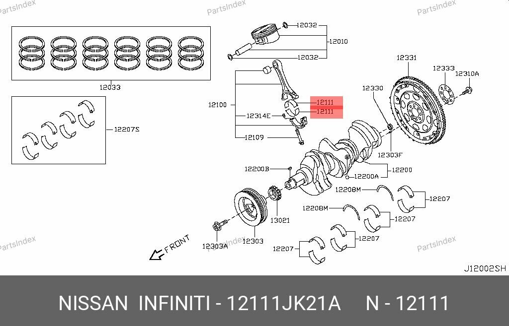 Вкладыши шатунные Nissan VQ35HR 12111JK21A, для проверки применимости напишите VIN-номер авто