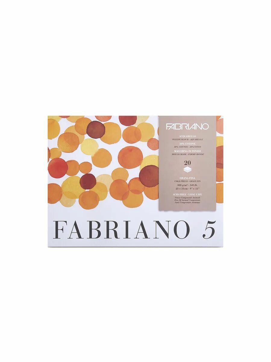 FABRIANO 5 бумага для акварели Фин 300 г/м2, 20 листов 23 х 31 см, альбом-склейка с четырех сторон, 19100258
