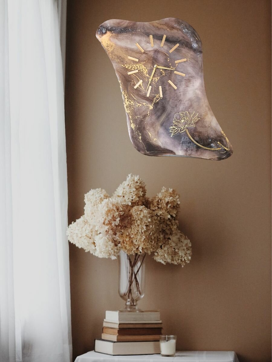 Часы-картина настенные интерьерные из эпоксидной смолы "Шоколадка" 40*60 см прямоугольной вытянутой формы