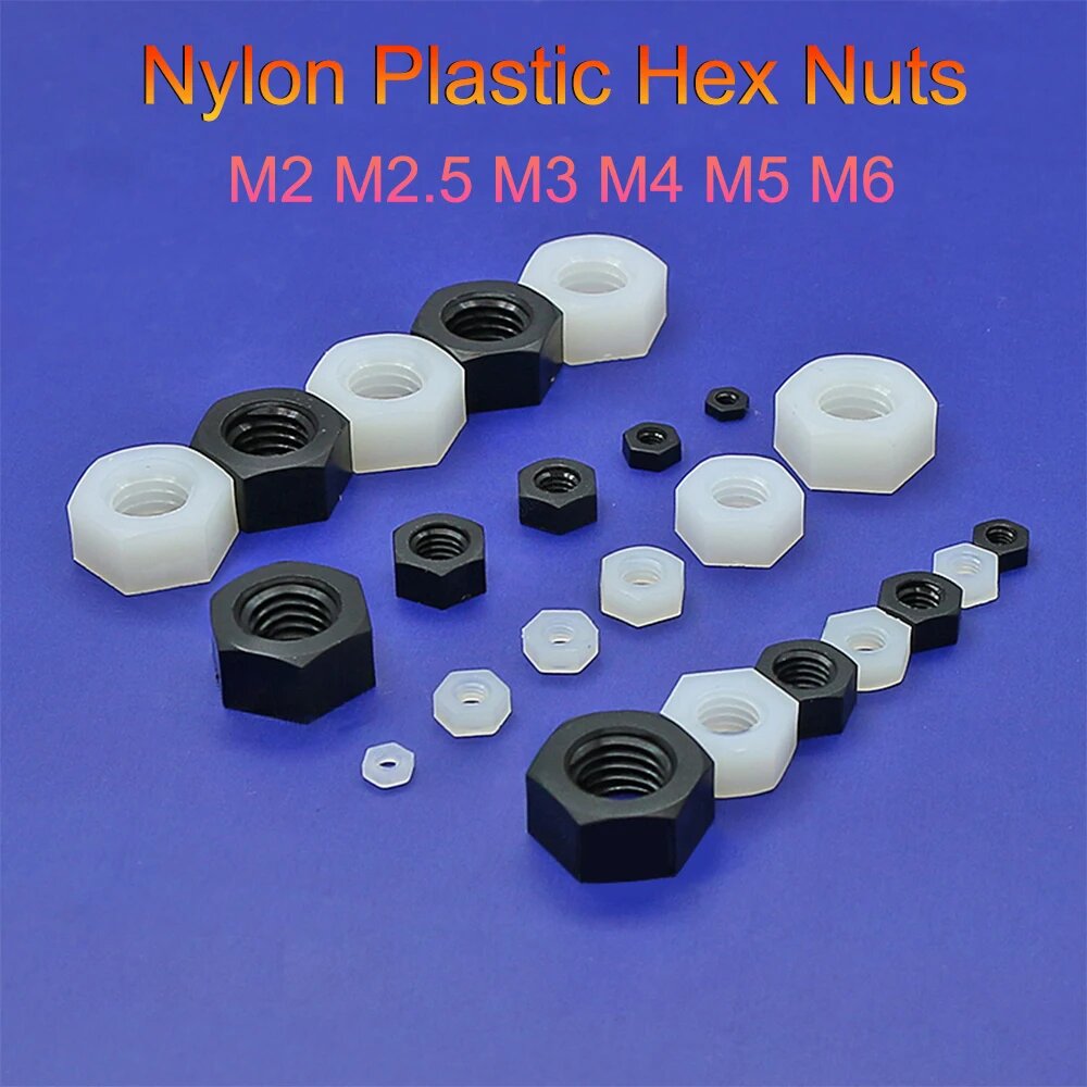 Нейлоновые гайки M2 M2.5 M3 M4 M5 M6, белые и черные M2 Black, 100Pcs