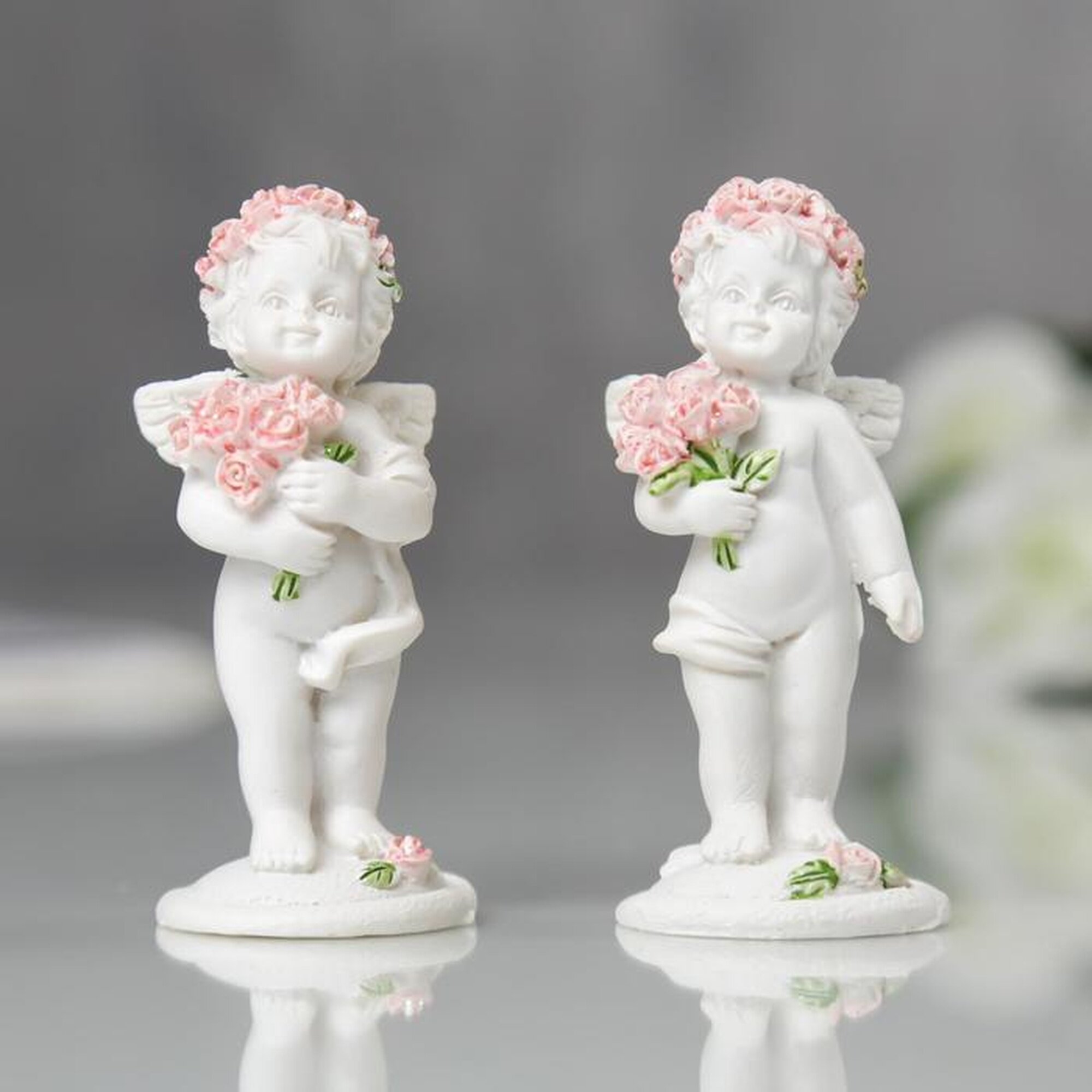 Сувенир полистоун "Ангел в розовом веночке с букетиком" микс 6,8х2,8х3 см