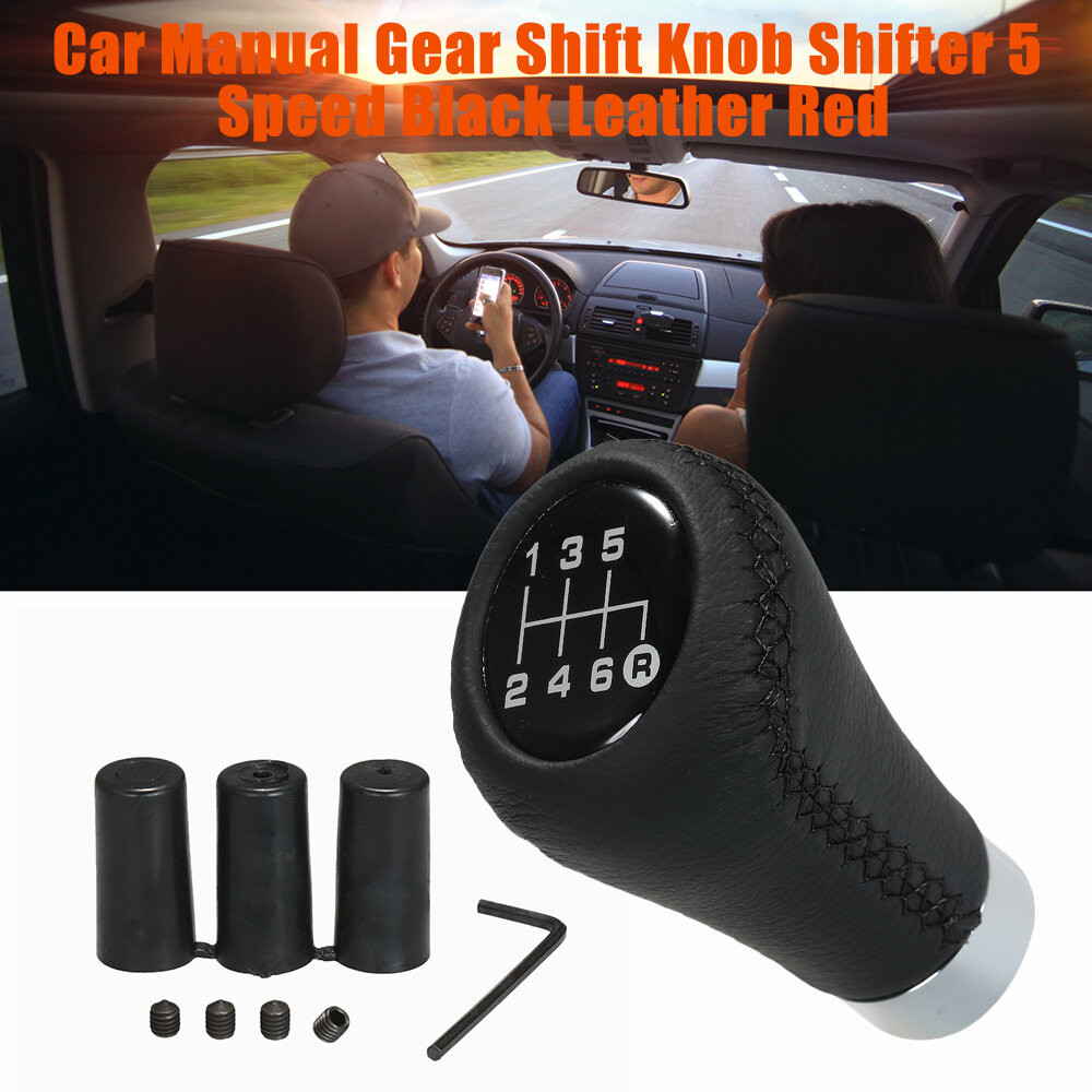 Рукоятка переключения передач для автомобиля с механической коробкой передач, черная, с прострочкой, 6-ступенчатая, универсальная.