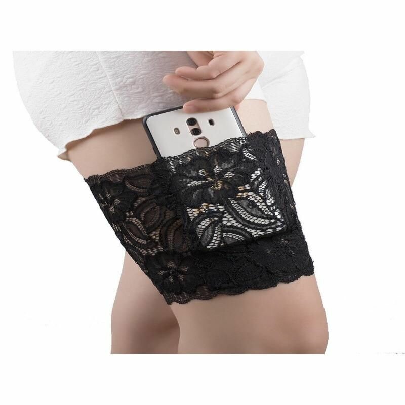 Нескользящий подвязочный кошелек с карманом для телефона, Большой черный цветок - 58 to 65