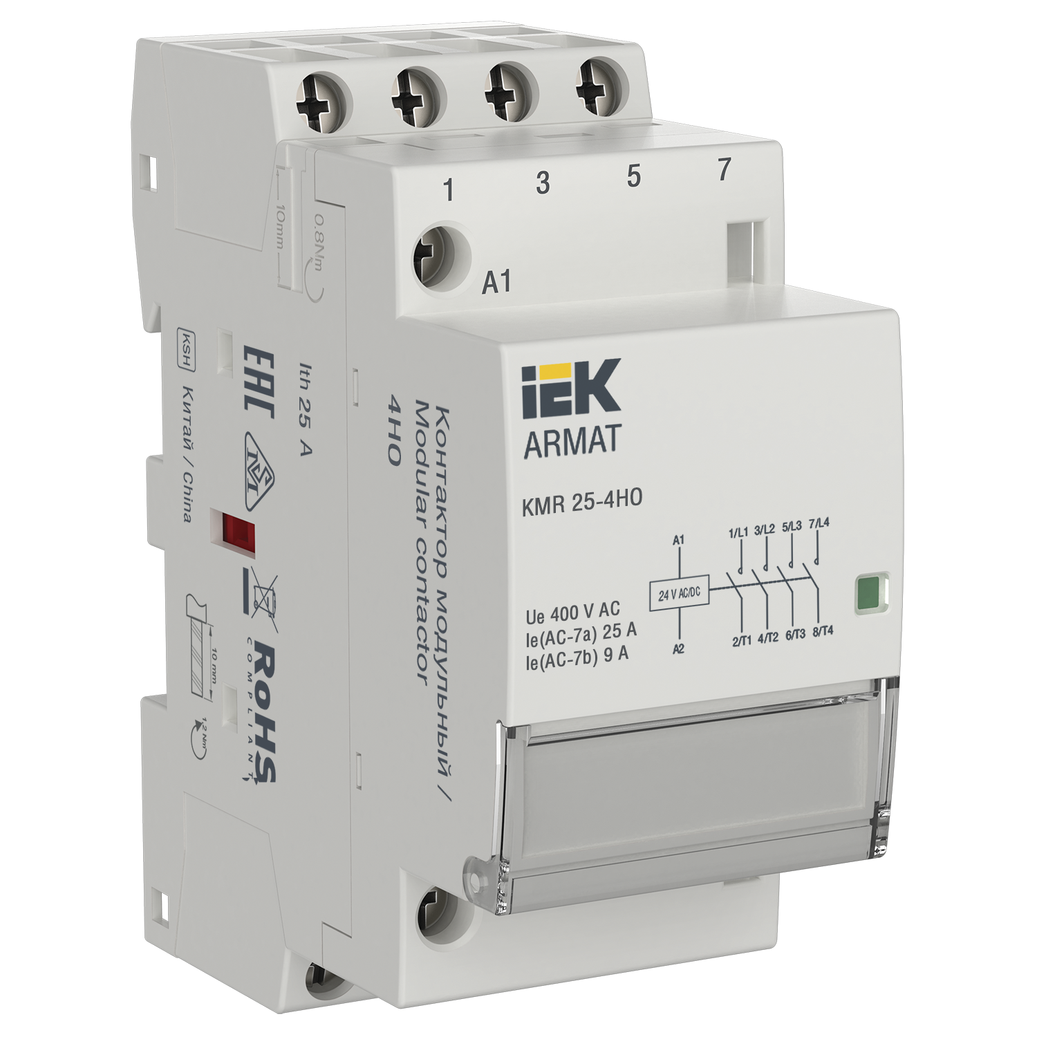 ARMAT Контактор модульный KMR 25А 24В AC/DC 4НО, IEK AR-KMR20-025-40-024 (1 шт.)