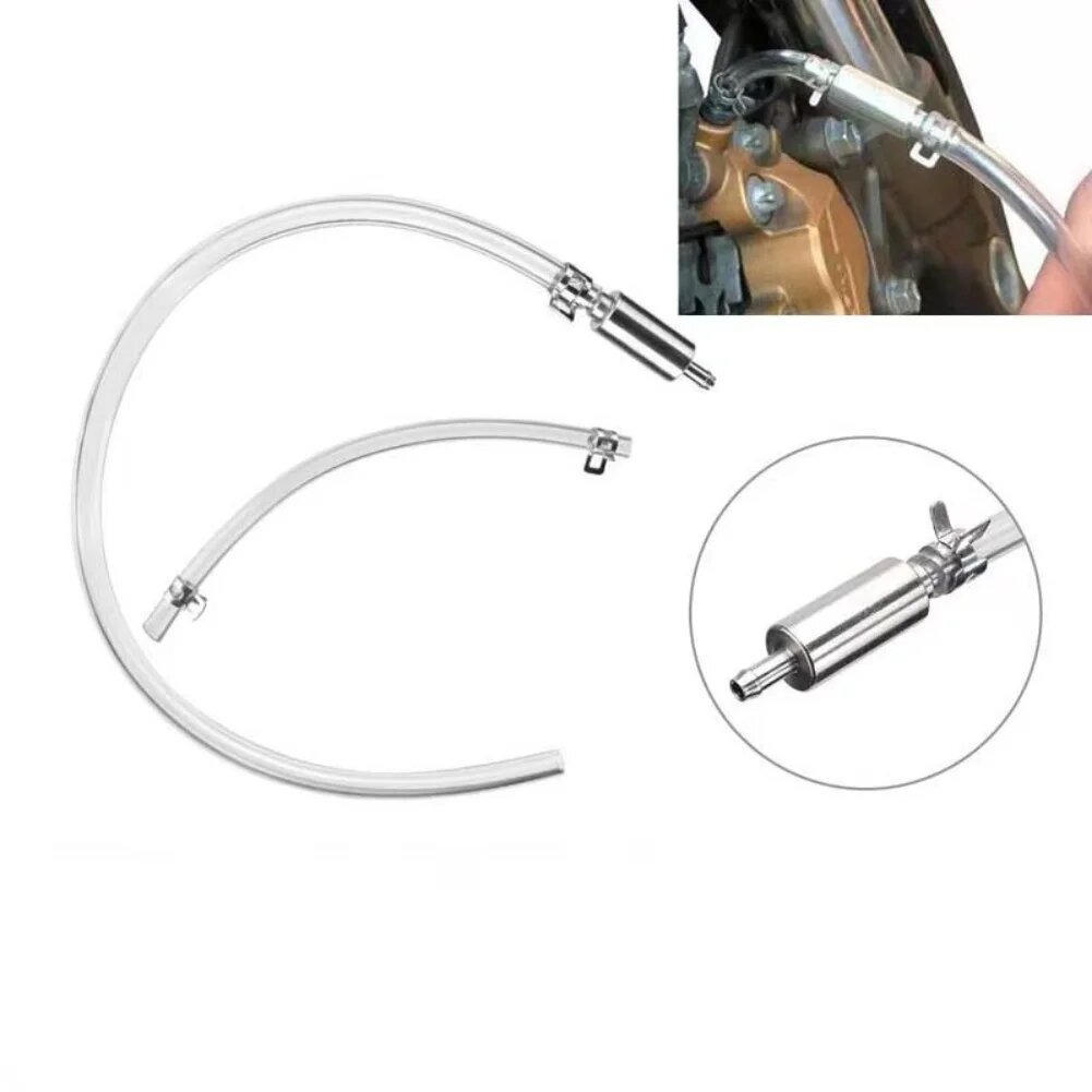 Комплект тормозного прокачки с алюминиевым герметичным шлангом и односторонними обратными клапанами для быстрого крепления и эффективной передачи жидкости.