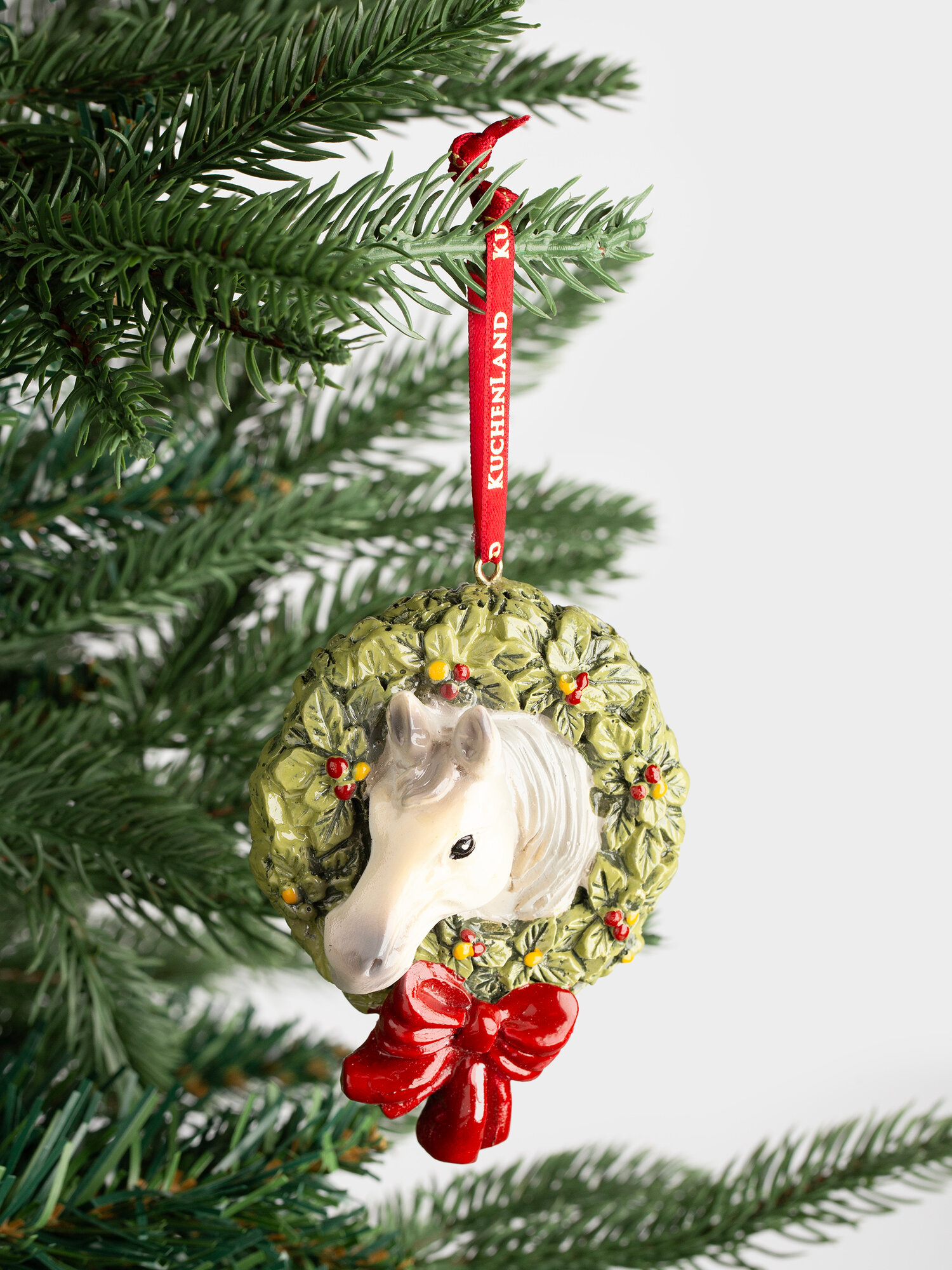 Игрушка елочная, 10 см, полирезин, зеленая, Лошадь и венок, Figure christmas