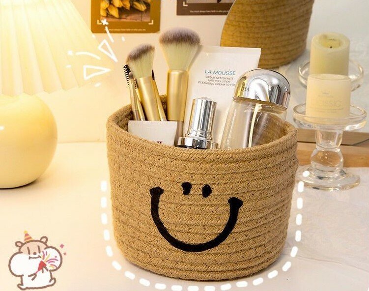 Корзина для хранения плетеная, вязаная размер 15*12см, бежевая