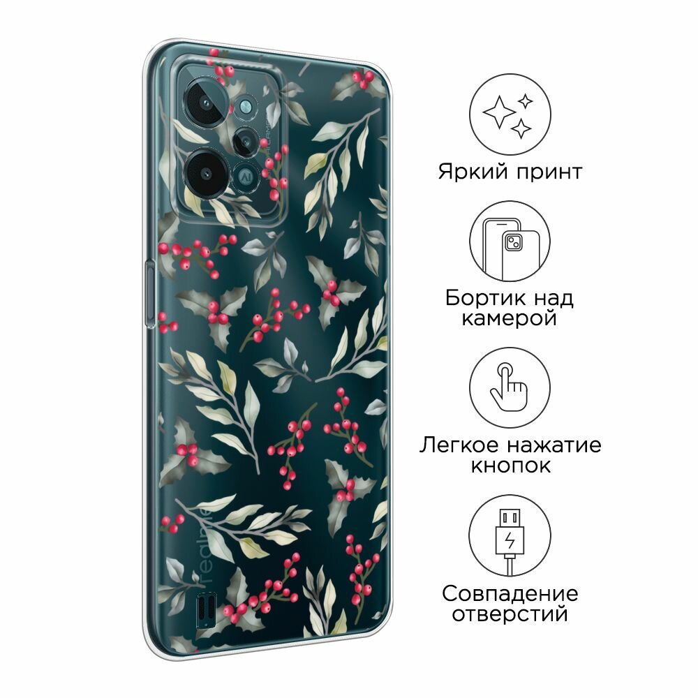 Чехол на Realme C31 / Реалми C31 с принтом Зимние ягоды паттерн, прозрачный — фото 1