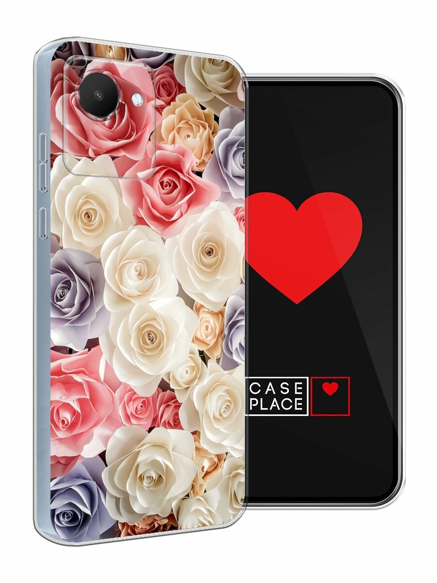 Чехол на Realme C30 / Реалми C30 с принтом "Пастельные розы" — фото 1