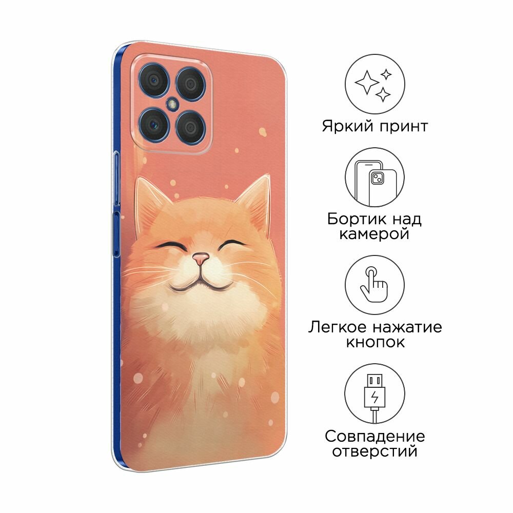 Чехол на Honor X8 / Хуавей X8 с принтом "Довольный рыжий котик" — фото 1