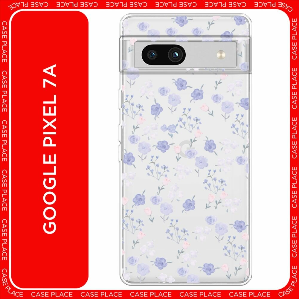 Чехол на Google Pixel 7a / Гугл Пиксель 7a с принтом "Сиреневые розы паттерн", прозрачный