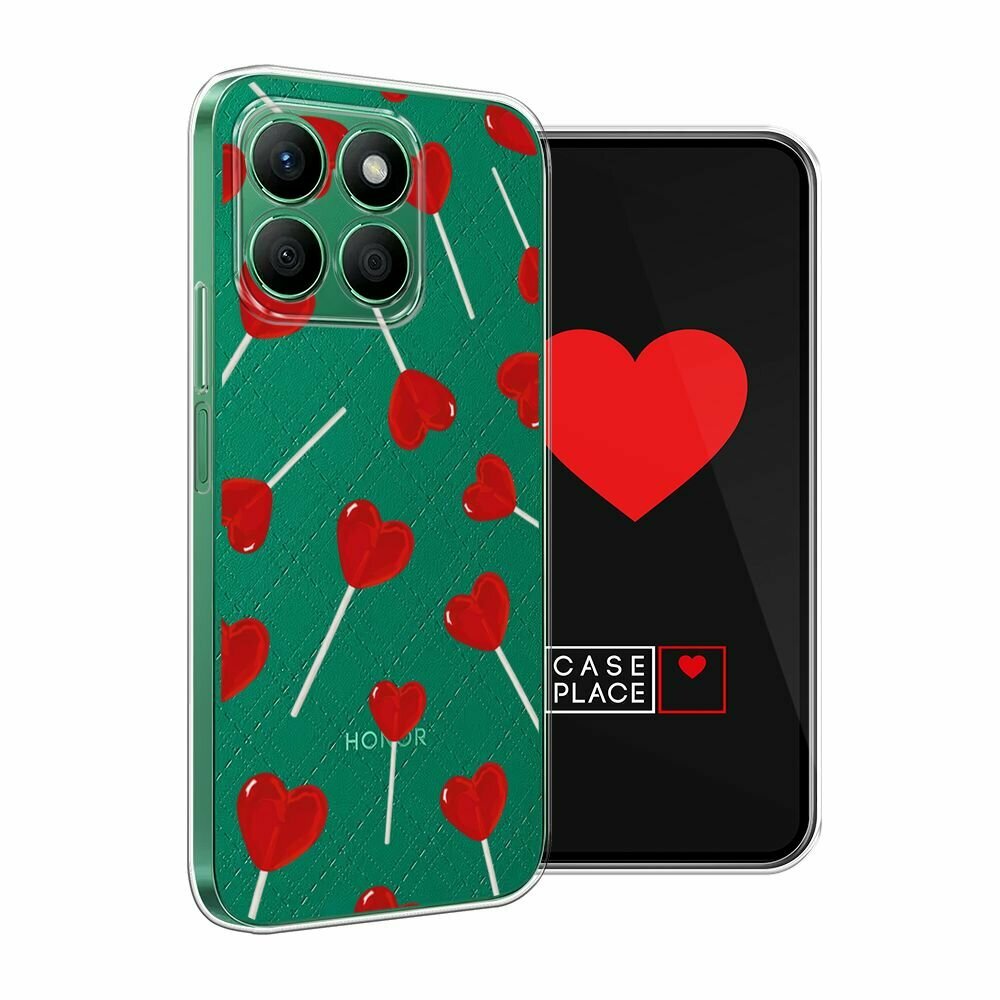 Чехол на Honor X8B / Хонор X8B с принтом "Сердечки-леденцы 2 - 14 февраля", прозрачный — фото 1