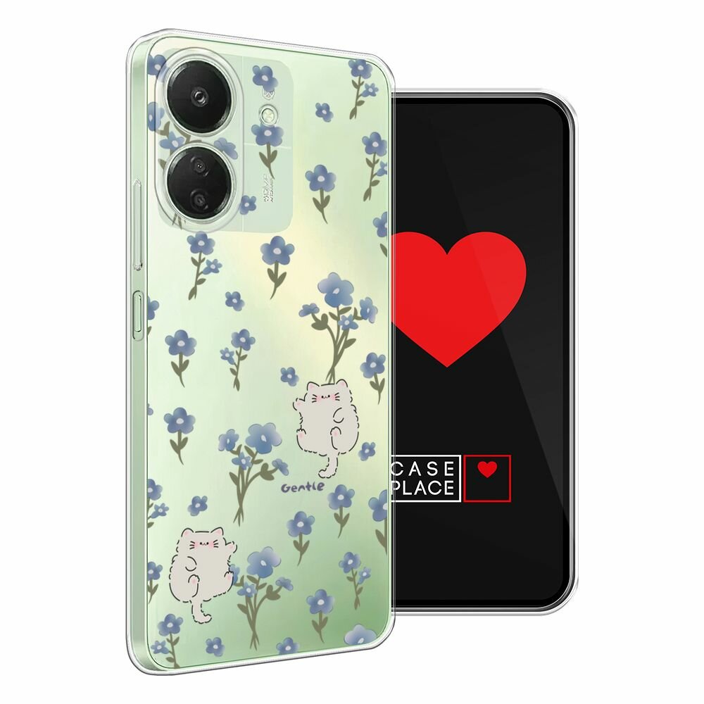 Чехол на Xiaomi Redmi 13C/Poco C65 / Сяоми Редми 13C/Поко С65 с принтом "Gentle cats", прозрачный — фото 1