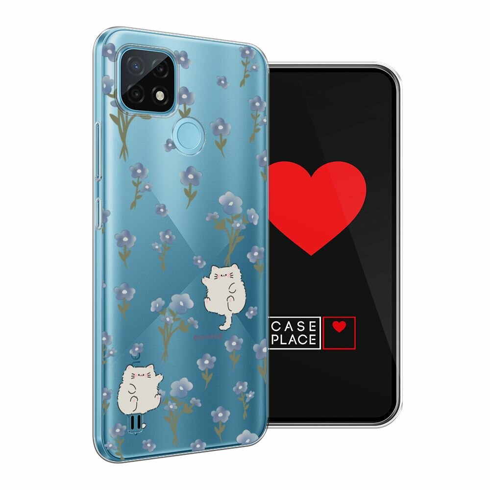 Чехол на Realme C21 / Реалми С21 с принтом "Gentle cats", прозрачный — фото 1