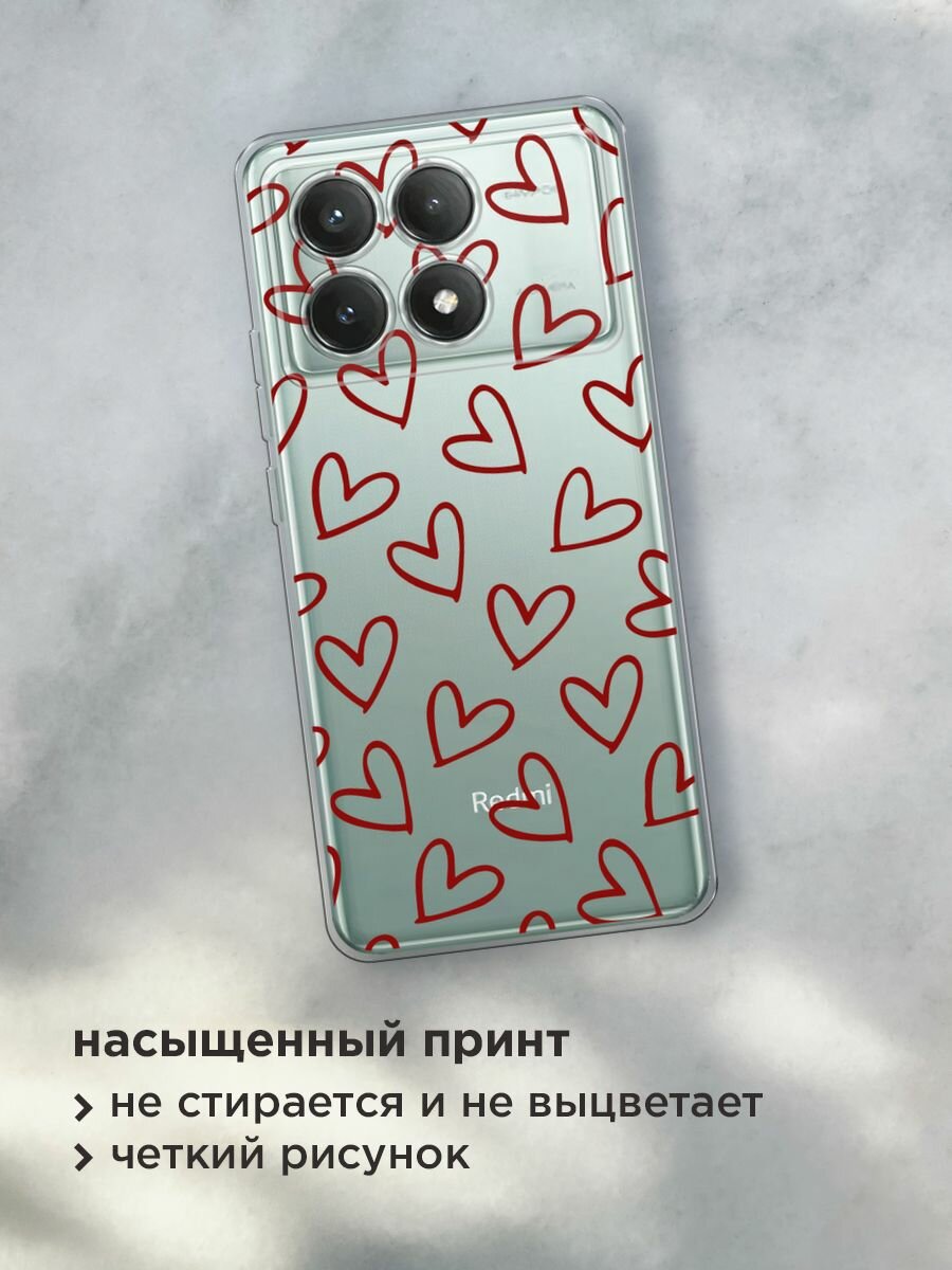 Чехол на Xiaomi Poco X6 PRO 5G / Поко X6 Про 5G с принтом "Little hearts doodles 2 - 14 февраля", прозрачный — фото 1