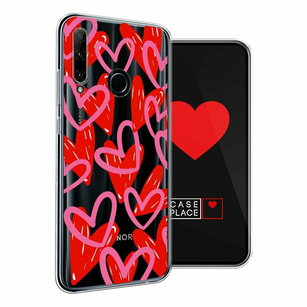 Чехол на Honor 10i/20 Lite 2019/20e/Huawei P Smart Plus 2019 с принтом "Hearts doodles - 14 февраля", прозрачный — фото 1
