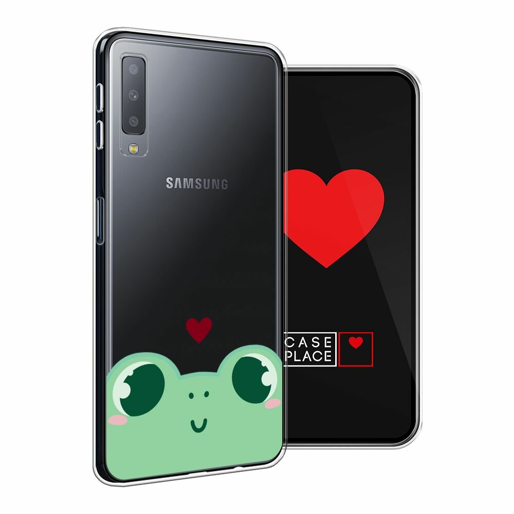 Чехол на Samsung Galaxy A7 2018 / Самсунг Галакси А7 2018 с принтом "Влюблённая лягушка - 14 февраля", прозрачный — фото 1