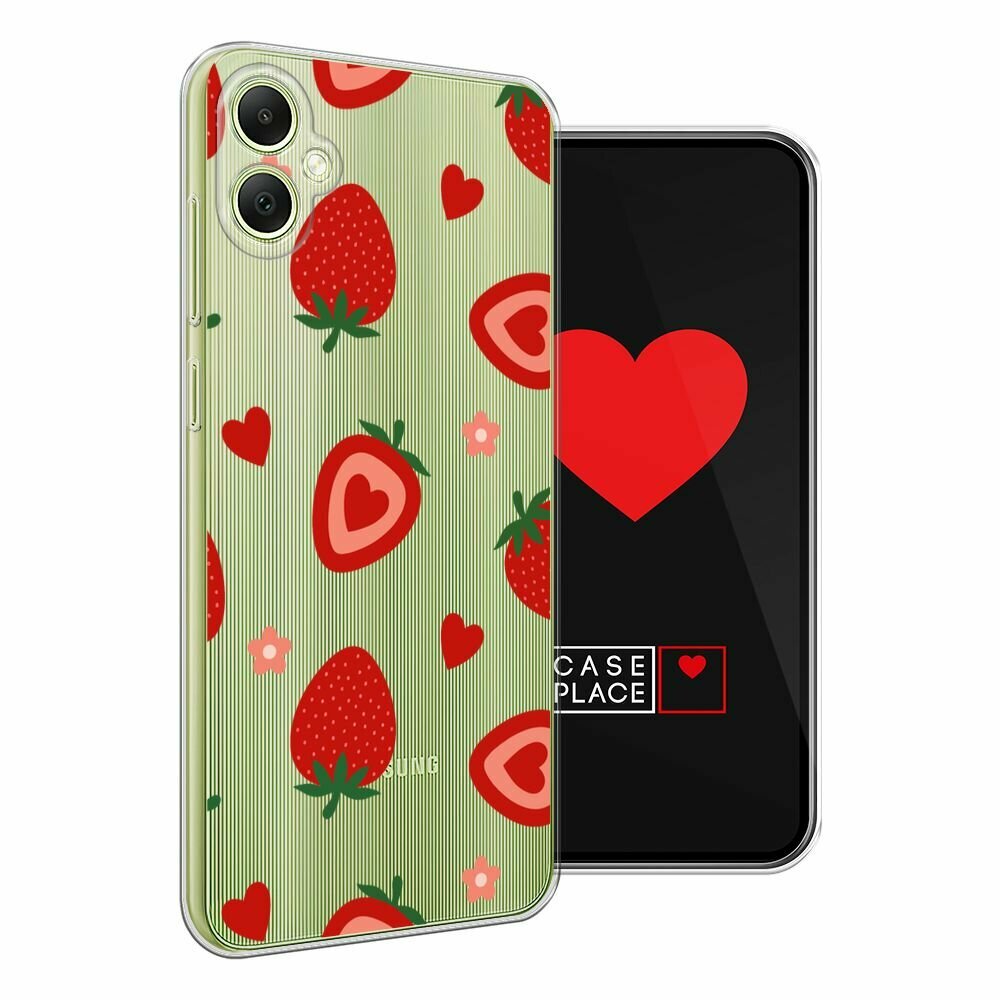 Чехол на Samsung Galaxy A05 / Самсунг Галакси A05 с принтом "Heart strawberries 2 - 14 февраля", прозрачный — фото 1