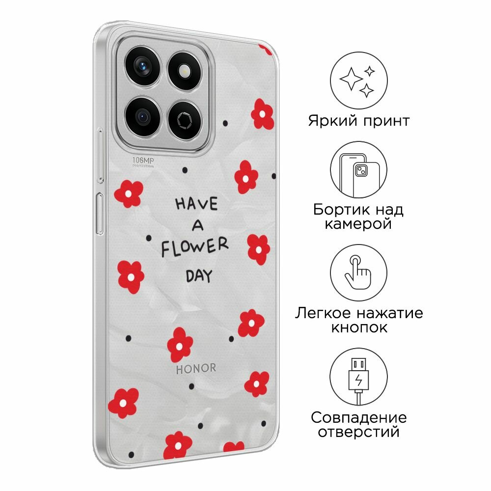Чехол на Honor X7c / Хонор X7c с принтом "Have a flower day 2", прозрачный — фото 1