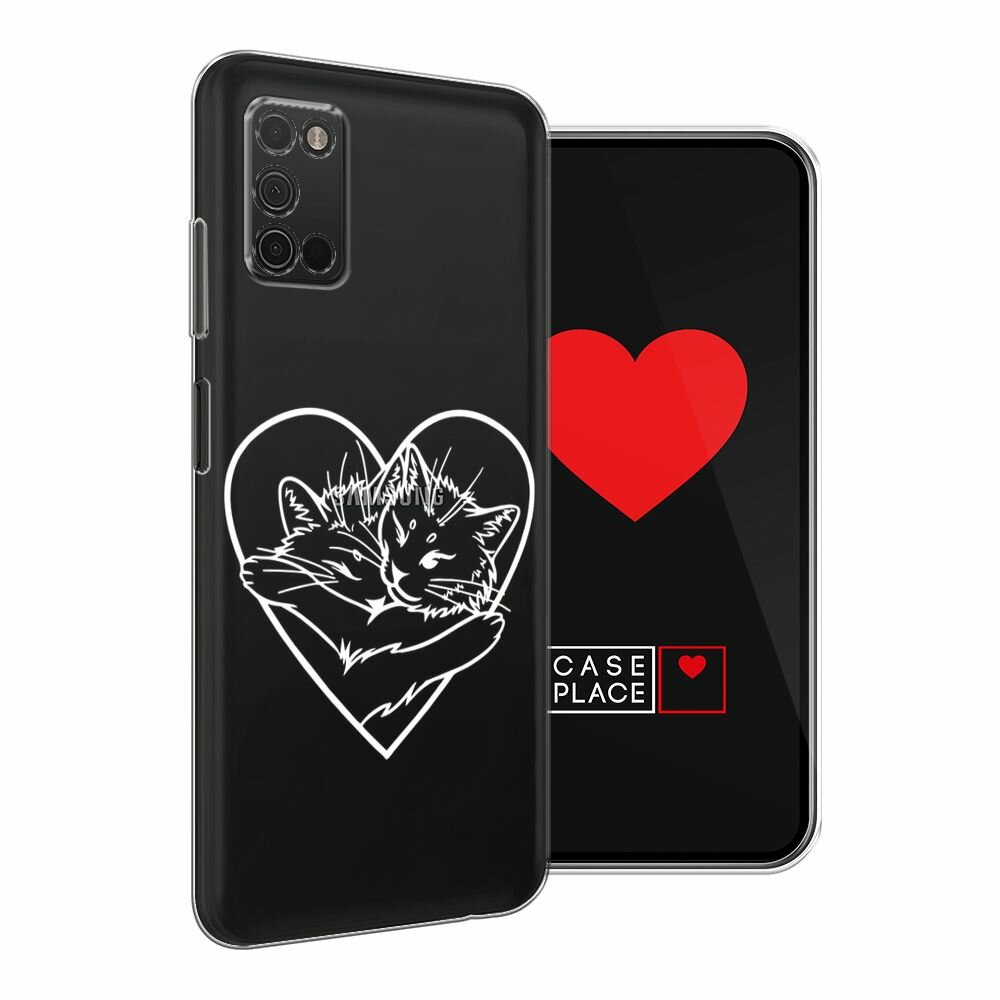 Чехол на Samsung Galaxy A03S / Самсунг Галакси A03S с принтом "Влюблённые котики рисунок 2 - 14 февраля", прозрачный — фото 1