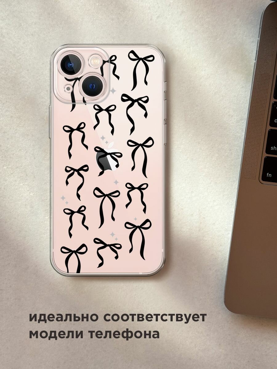 Чехол на Apple iPhone 13 mini / Айфон 13 мини с принтом "Black bows", прозрачный — фото 1