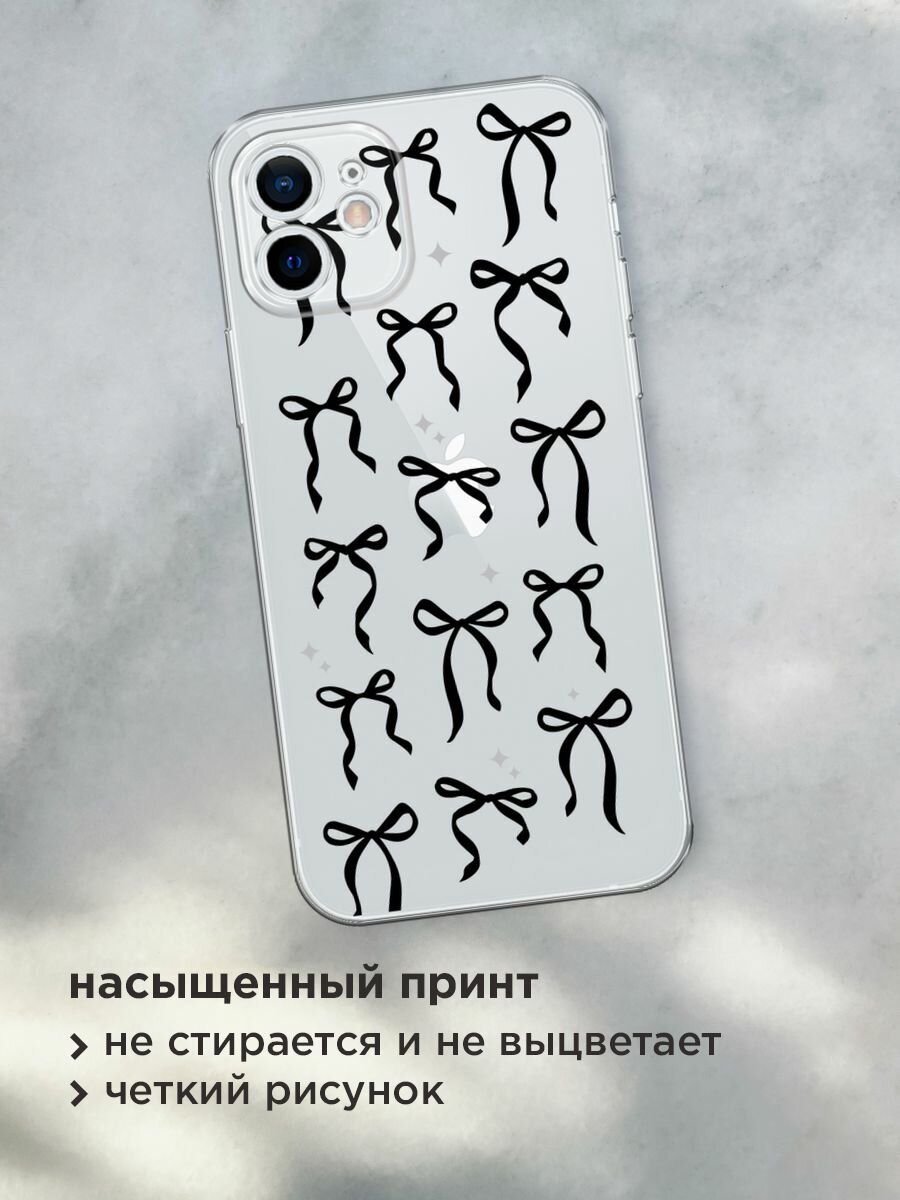 Чехол на Apple iPhone 12 mini / Айфон 12 Мини с принтом "Black bows", прозрачный — фото 1