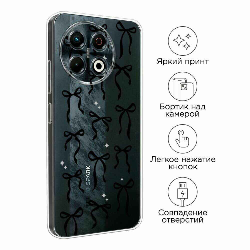 Чехол на Tecno Spark 30 Pro / Текно Спарк 30 Про с принтом "Black bows", прозрачный — фото 1