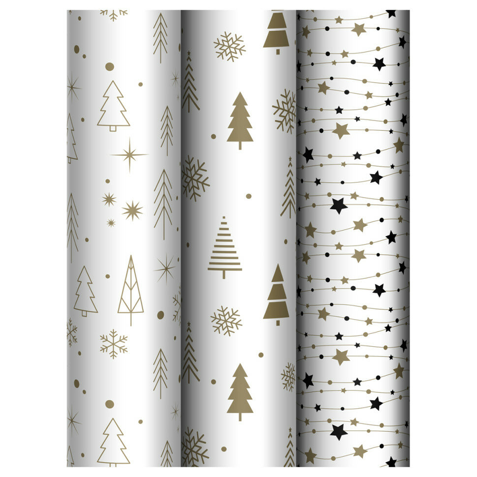Упаковочная бумага глянц. 70*100см, MESHU "Gold NY pattern", 80г/м2, ассорти 3 дизайна, 383281