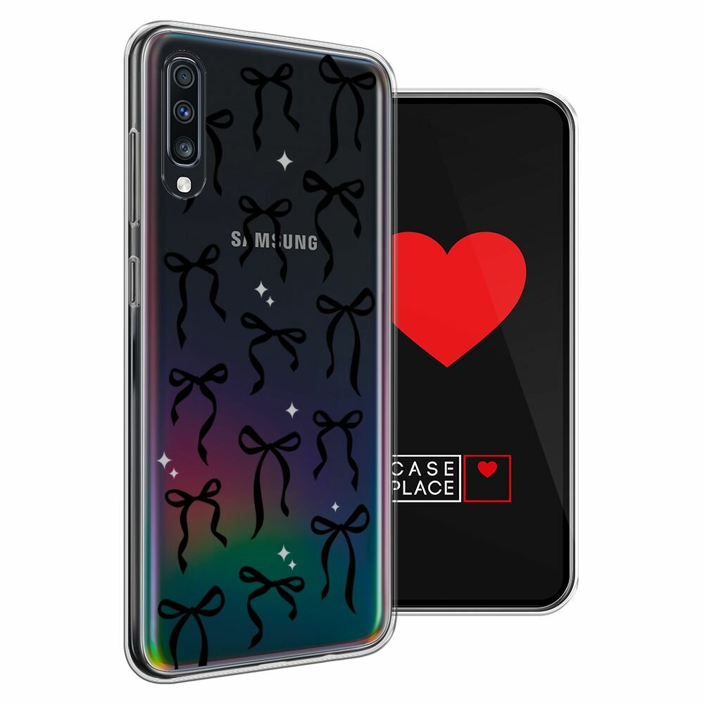 Чехол на Samsung Galaxy A70 / Самсунг Галакси А70 с принтом "Black bows", прозрачный — фото 1