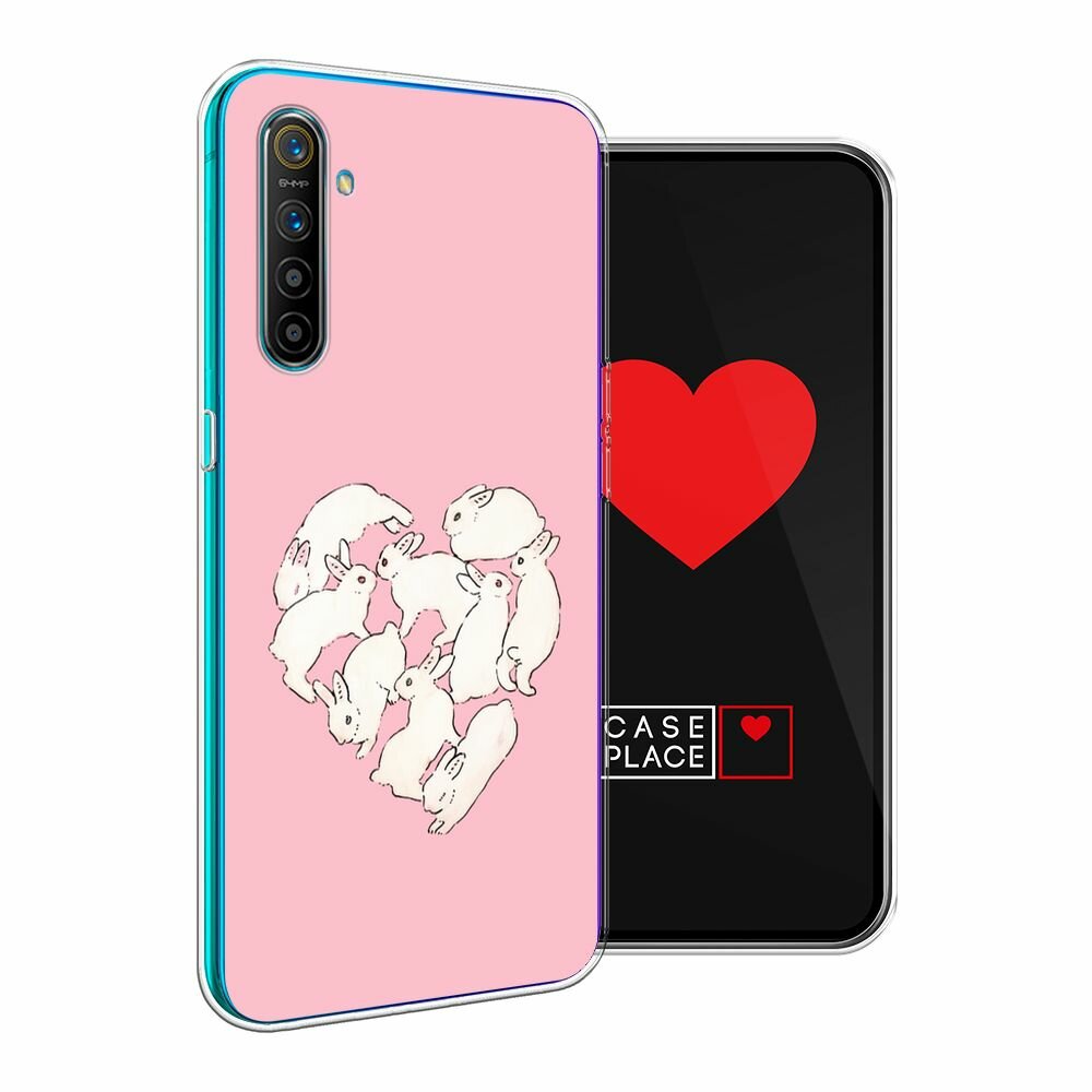 Чехол на Realme XT / Реалми XT с принтом "Сердечко из кроликов 1 - 8 марта" — фото 1