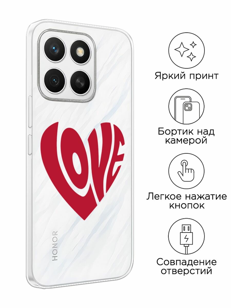 Чехол на Honor X8c / Хонор X8c с принтом "Love heart 2 - 14 февраля", прозрачный — фото 1