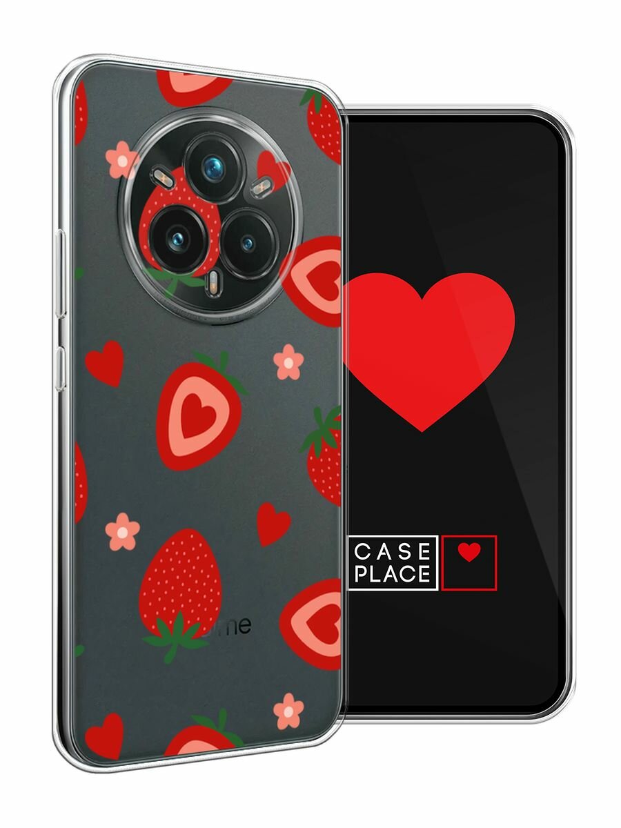 Чехол на Realme 14 Pro / Реалми 14 Про с принтом "Heart strawberries 2 - 14 февраля", прозрачный — фото 1