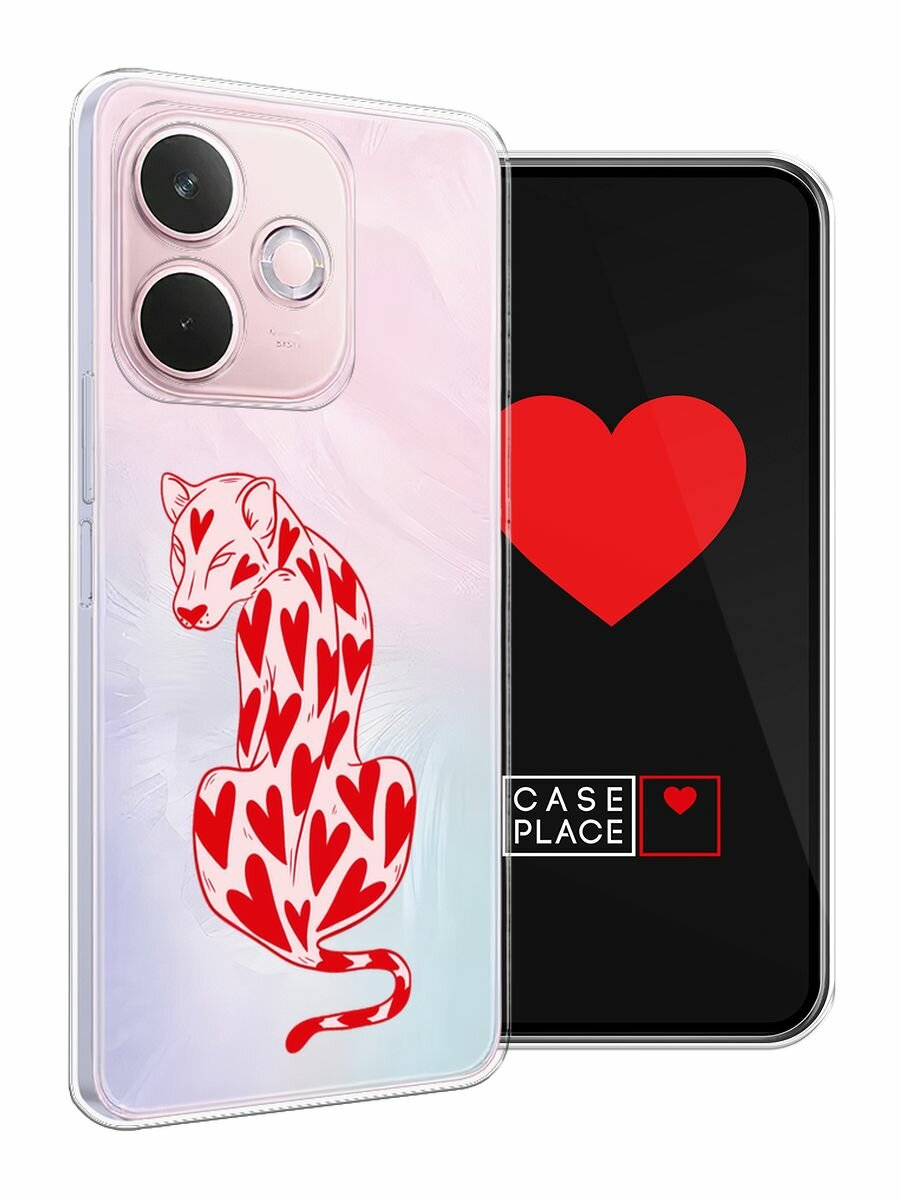 Чехол на Oppo A5 Pro / Оппо А5 Про с принтом "Heart panther 2 - 14 февраля", прозрачный — фото 1