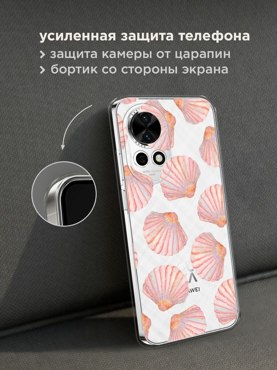 Чехол на Huawei Nova 12/Nova13 / Хуавей Нова 12/Нова 13 с принтом "Ракушки паттерн", прозрачный — фото 1