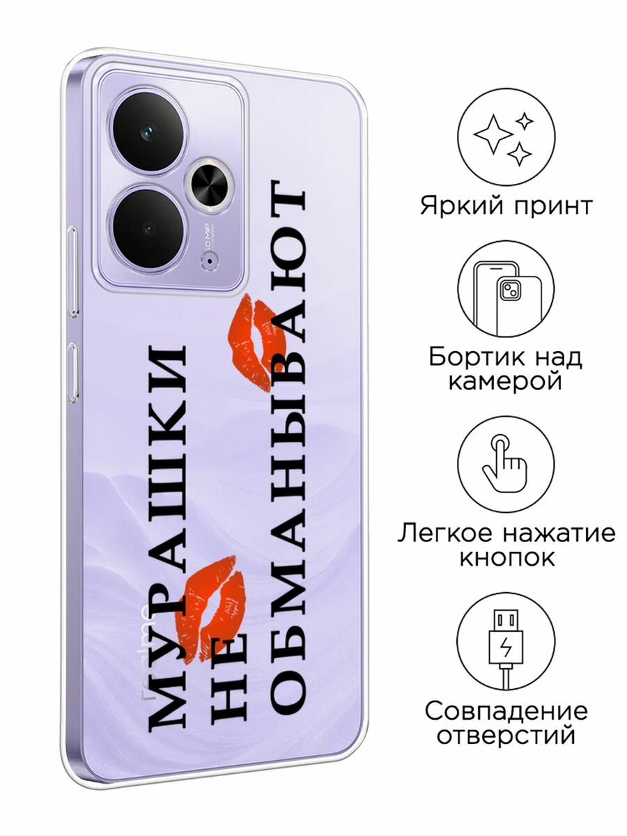 Чехол на Realme 14T / Реалми 14Т с принтом "Мурашки не обманывают 1 - 14 февраля", прозрачный — фото 1