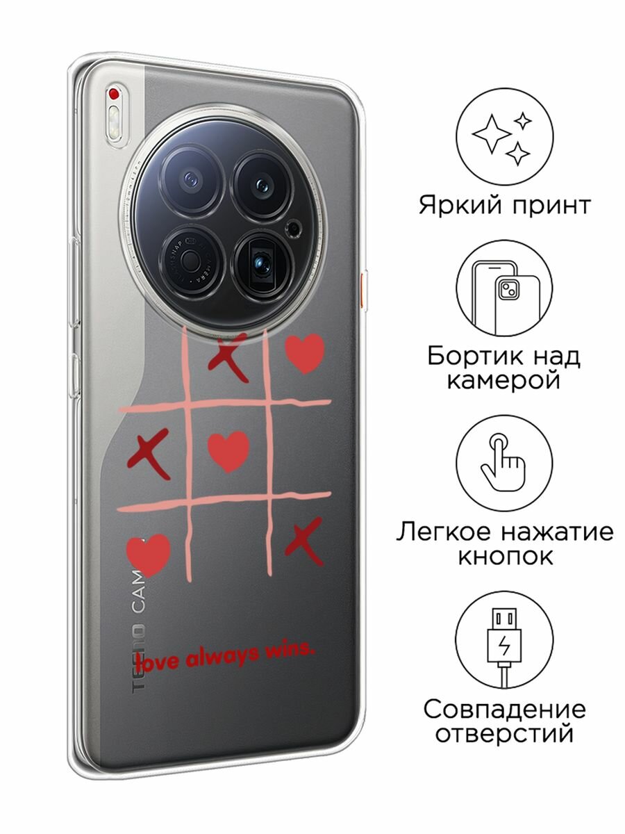 Чехол на Tecno Camon 40 Premier / Текно Камон 40 Премьер с принтом "love always wins - 14 февраля", прозрачный — фото 1