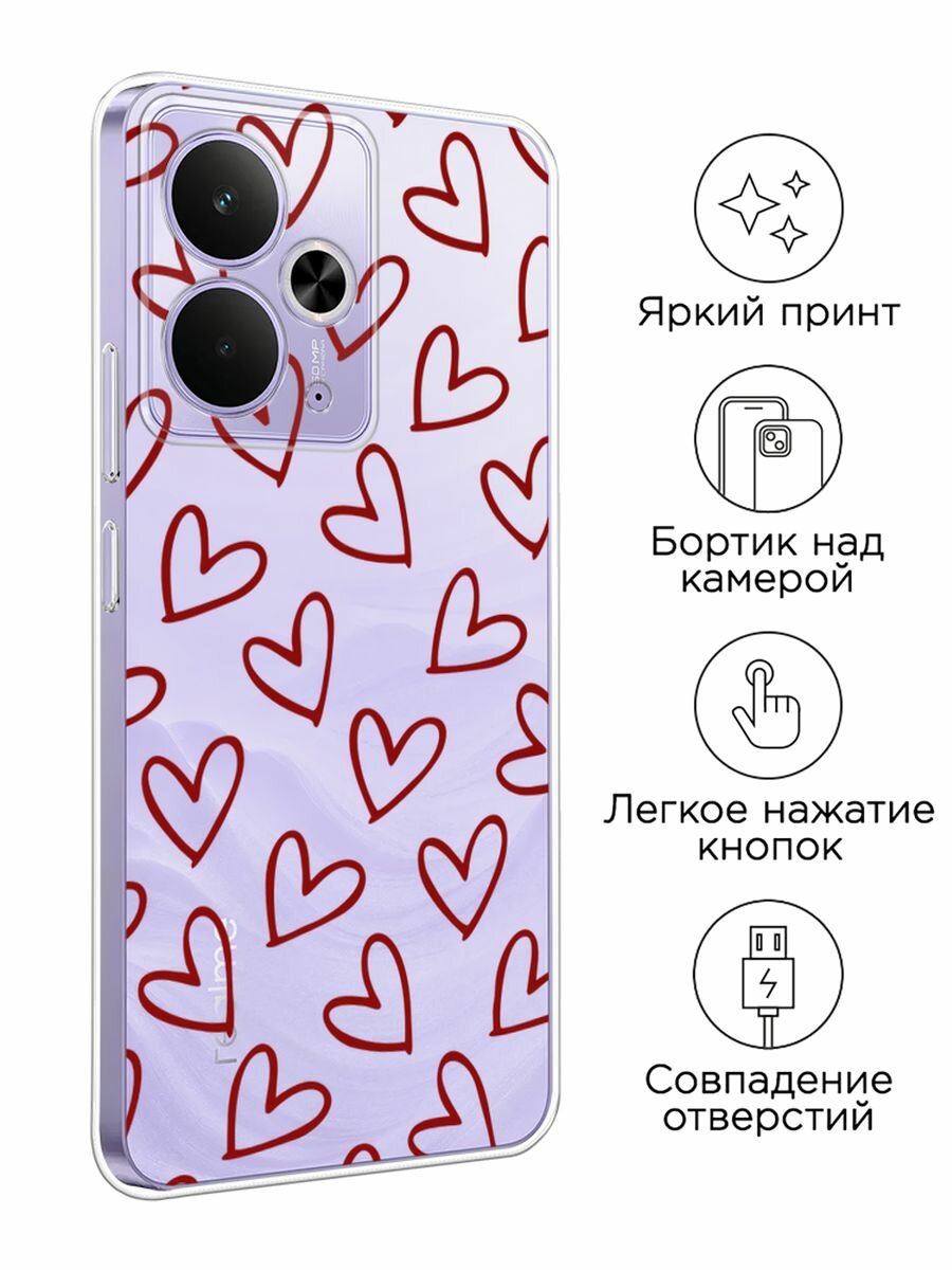 Чехол на Realme 14T / Реалми 14Т с принтом "Little hearts doodles 2 - 14 февраля", прозрачный — фото 1