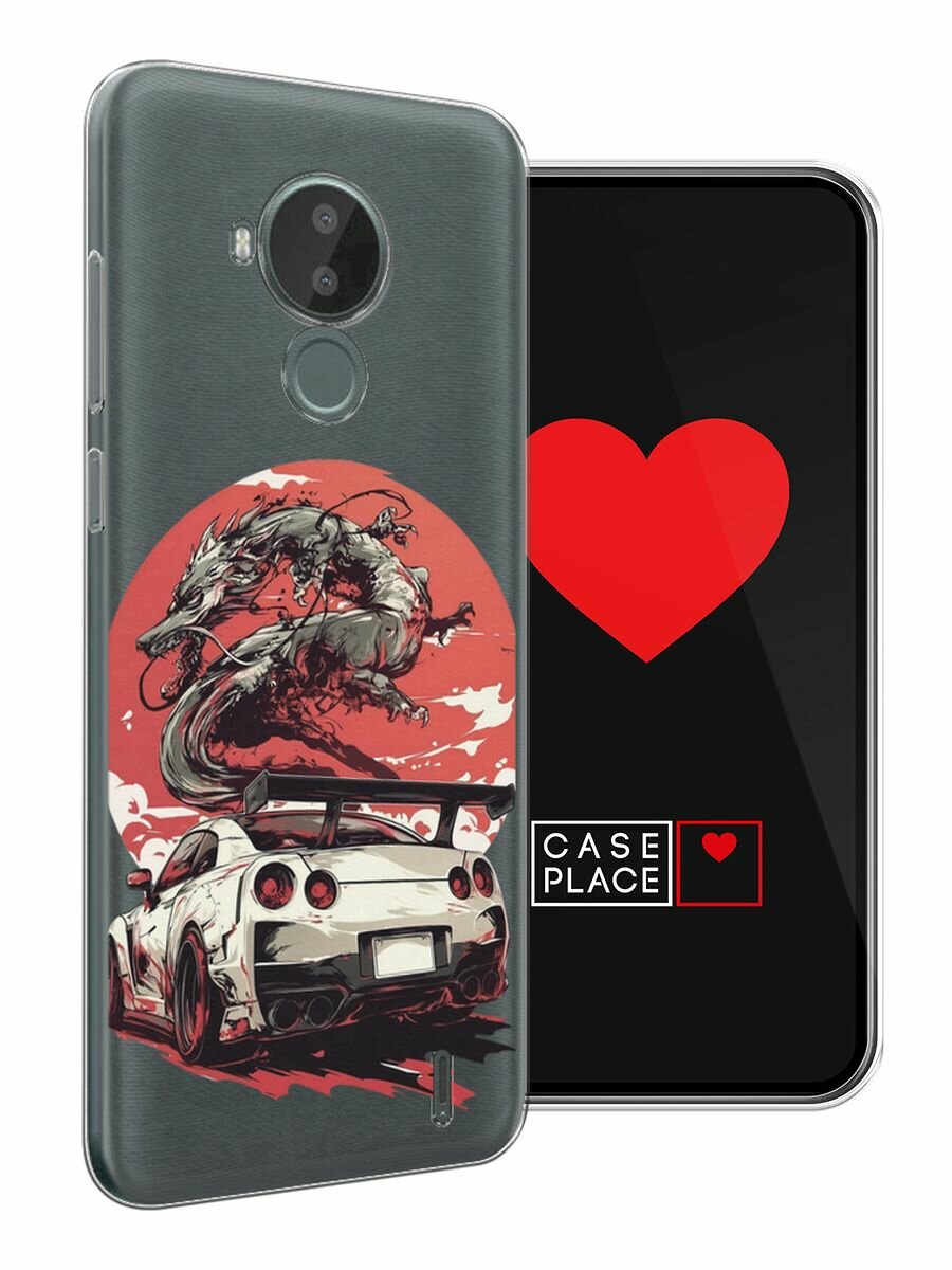Чехол на Nokia C30 / Нокия C30 с принтом "Car and dragon", прозрачный — фото 1
