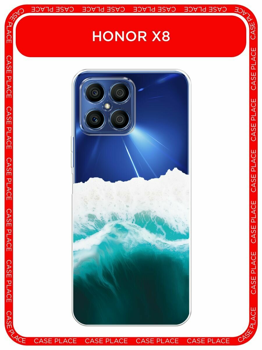 Чехол на Honor X8 / Хуавей X8 с принтом "Большая волна", прозрачный
