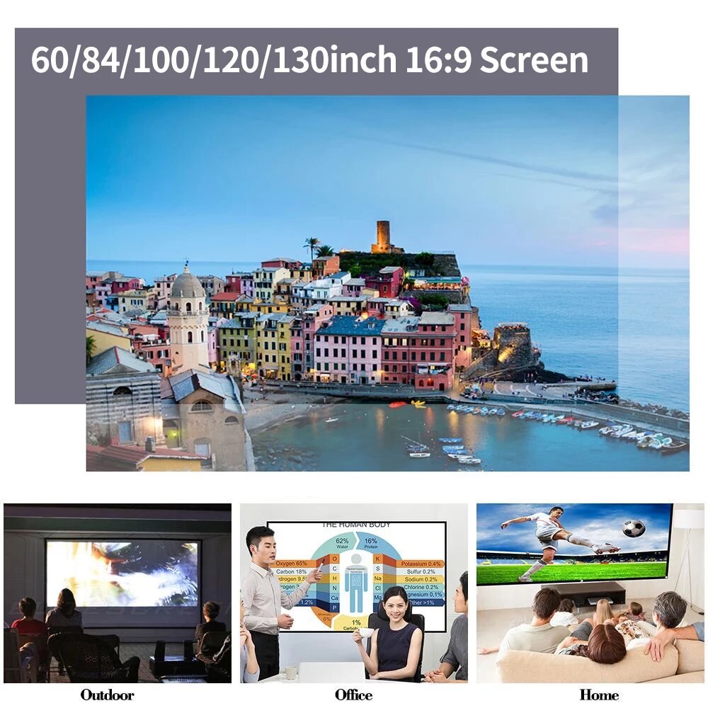Проектор высокой яркости экран 60/84/100/120 дюймов 16:9