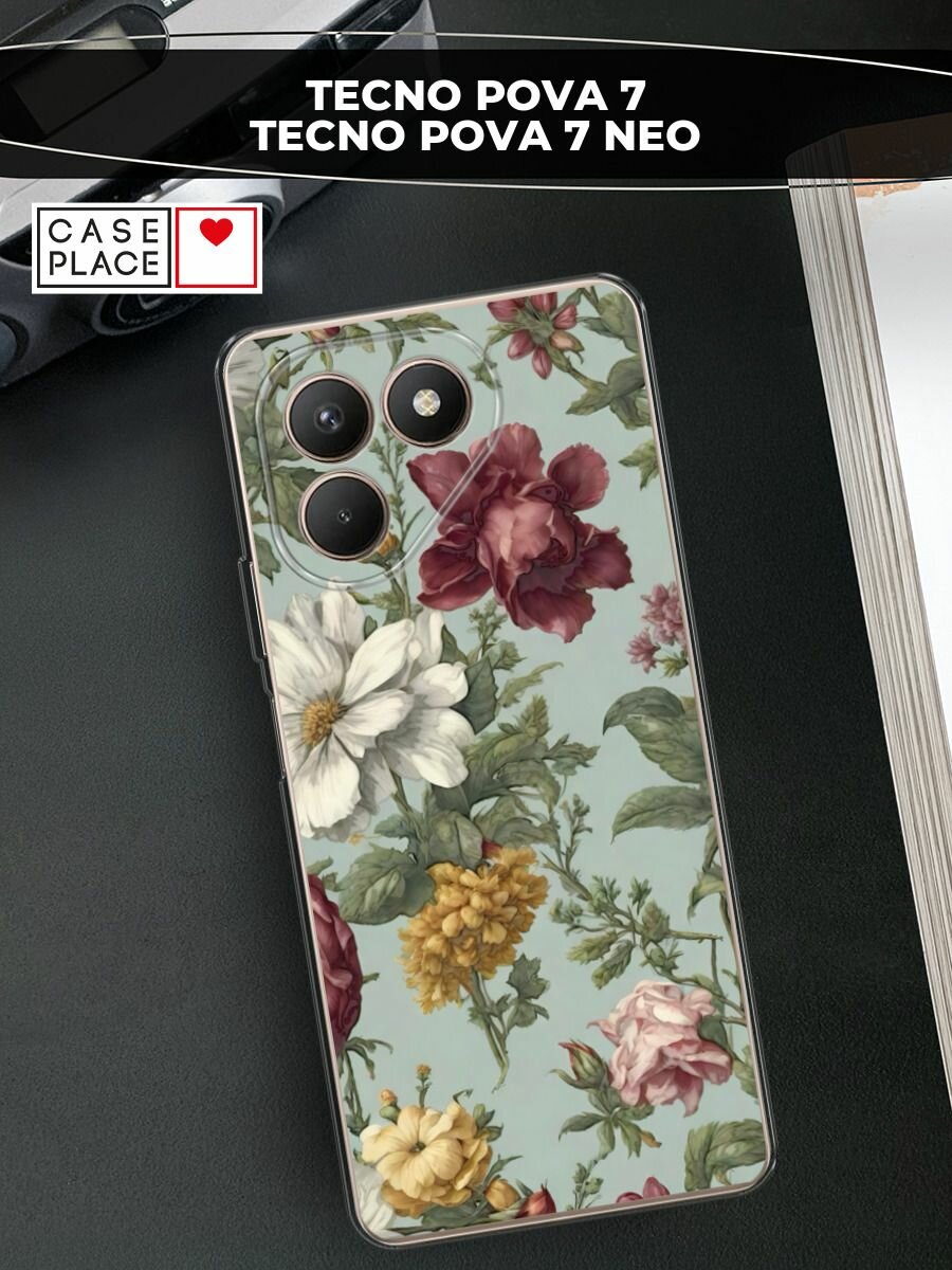 Силиконовый чехол на Tecno Pova 7/7 Neo / Текно Пова 7/7 Нео с принтом Акварельные красные цветы