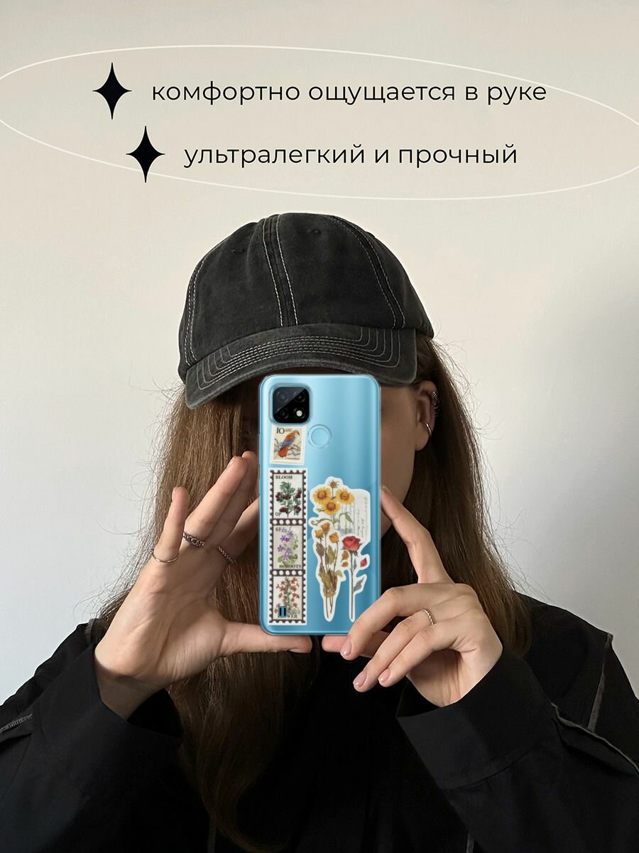 Силиконовый чехол на Realme C21 / Реалми С21 с принтом Марки с цветами — фото 1