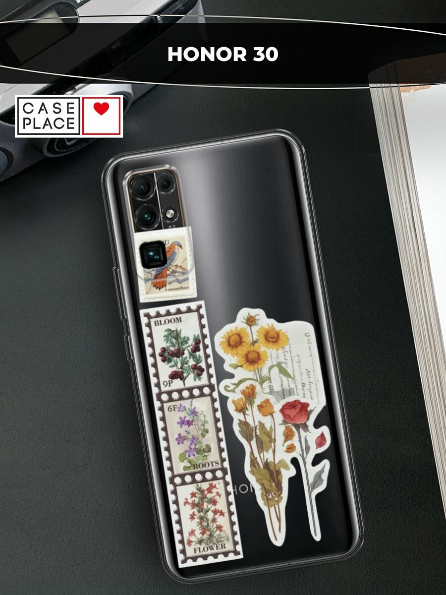 Силиконовый чехол на Honor 30 / Хонор 30 с принтом Марки с цветами