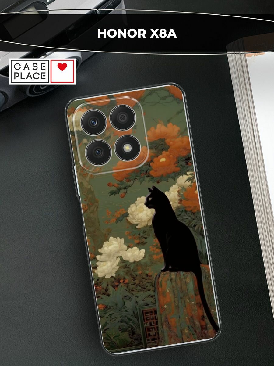 Силиконовый чехол на Honor X8A / Хонор X8A с принтом Black cat