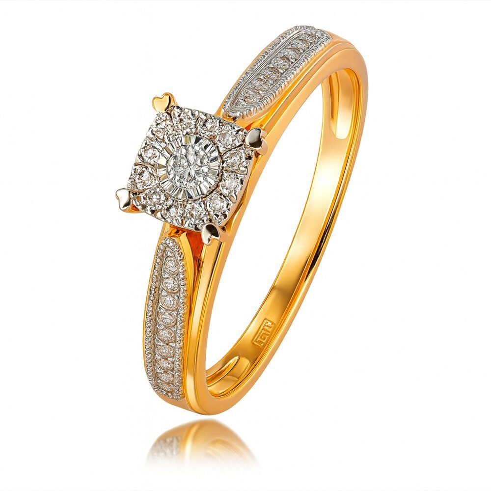 Кольцо, красное золото, 585 проба, родирование, бриллиант