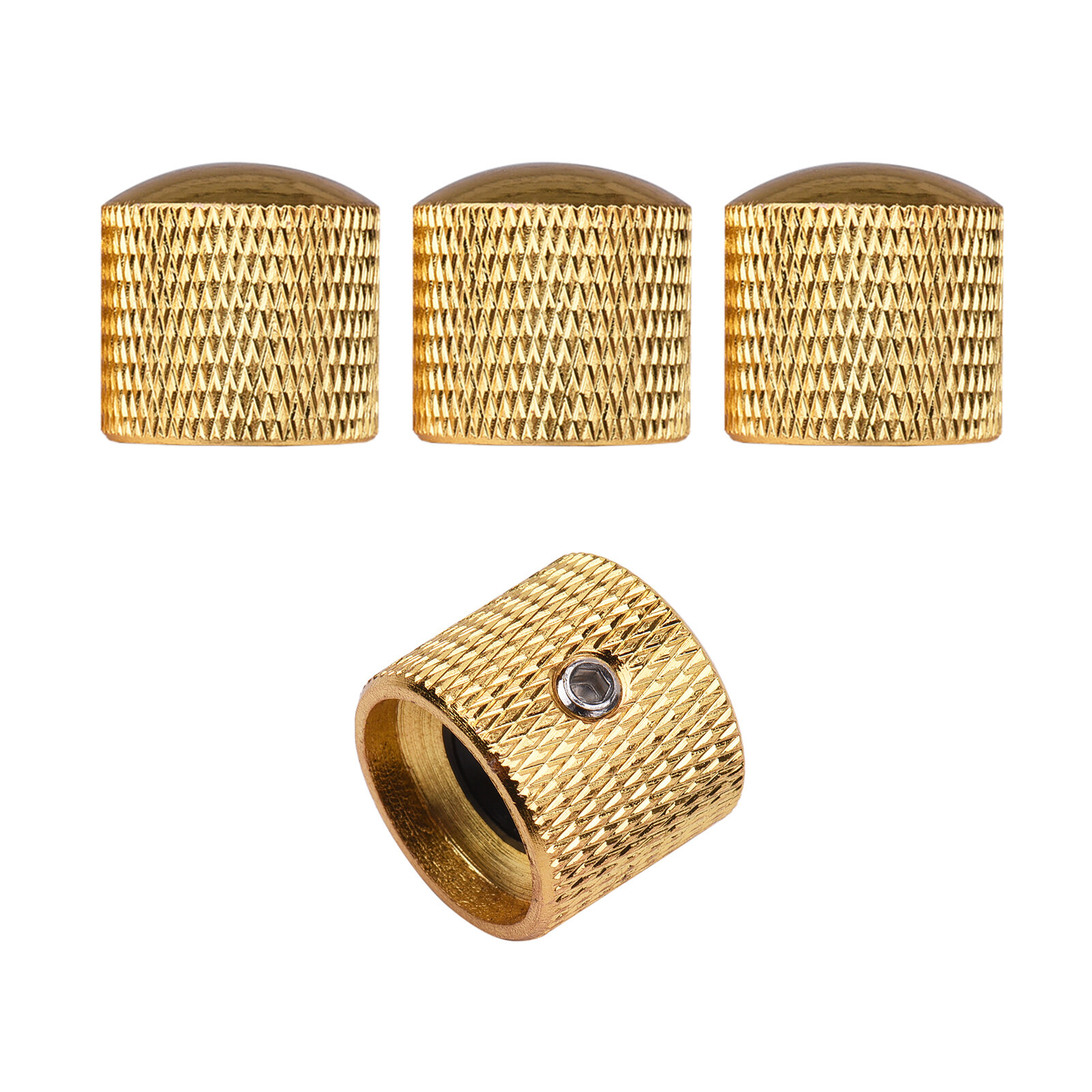 4pcs Металлические ручки для регулировки громкости и тона Dome Knob Set с шестигранным ключом для электрогитары бас-гитары, Цвет: Черный/Серебристый/Золотой, Материал: Металл, Внутренний диаметр: 6 мм, Вес изделия: 62г, Размер упаковки: 8*6*1.8см, Вес