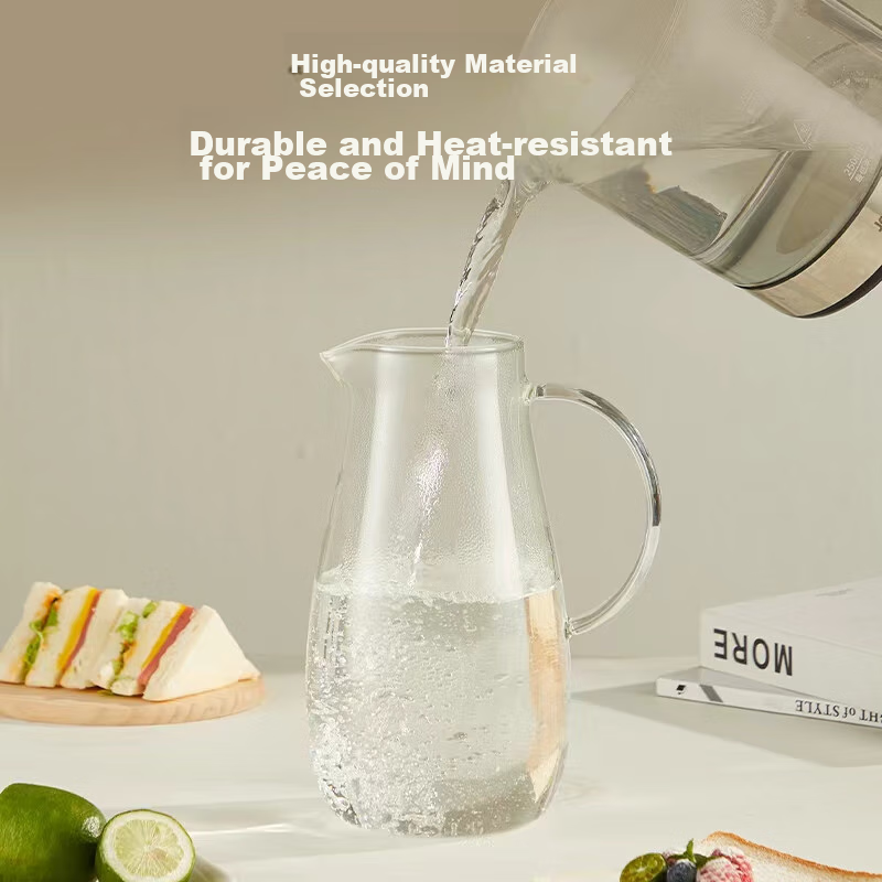 JD Jingzao Yiju Glass Water Pitcher, Heat-Resistant Tea Pot, Household Use with Handle, Large Capacity Glass Water Jug, Cold Water Pitcher, 2L