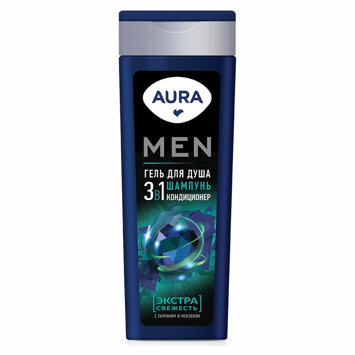 Гель для душа Aura Men "Экстра Свежесть" 3 в 1, шампунь + кондиционер 380мл (13919)