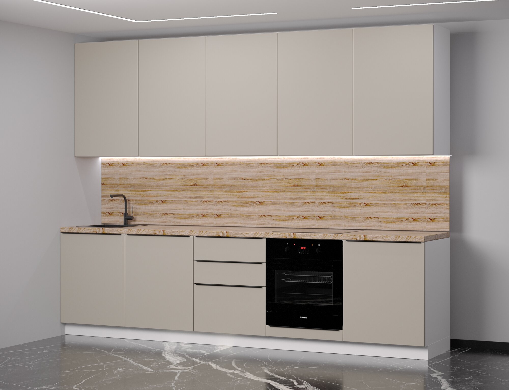 Кухонный гарнитур 3 метра. Модульная кухня. МДФ. Цвет серо-бежевый